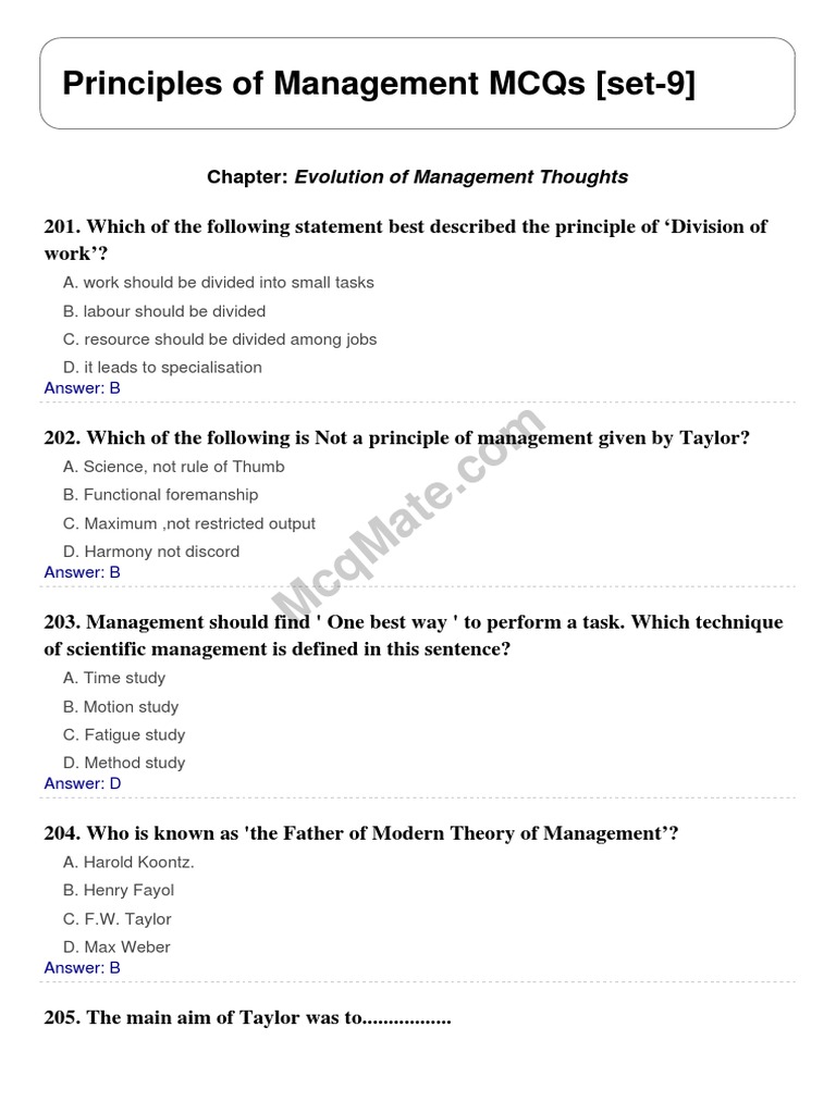 Principles of Management Solved MCQs (Set-9) PDF | PDF | Economies ...