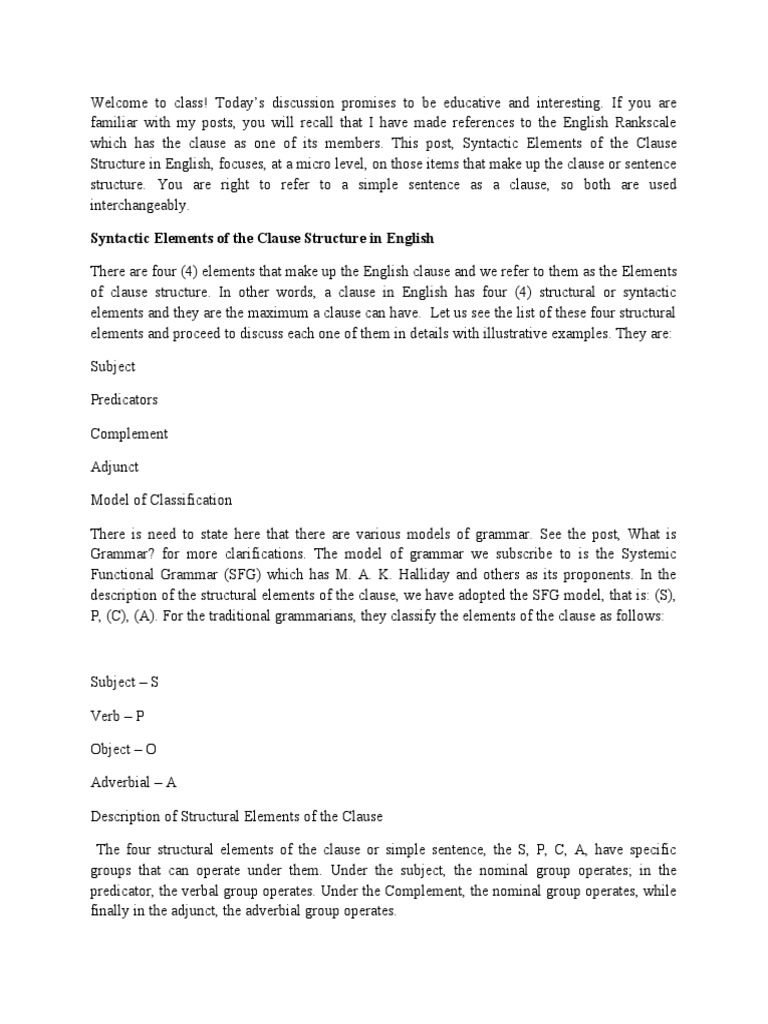 Elements of Clause Structure | PDF | Adverb | Linguistic Morphology