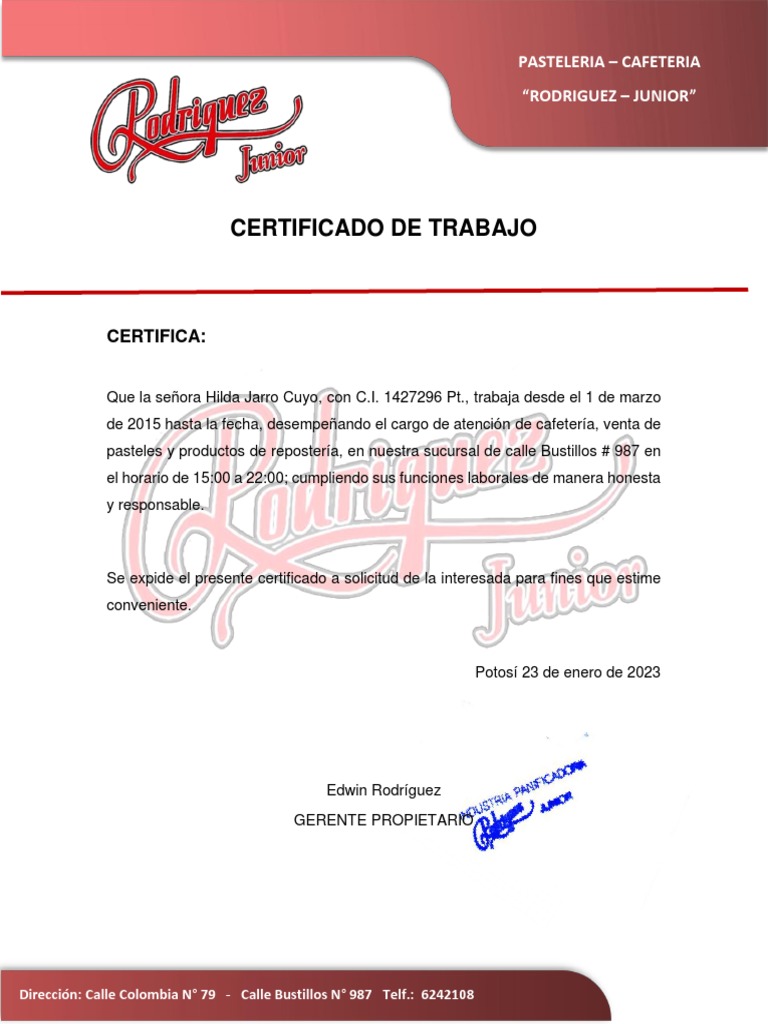Certificado de Trabajo | PDF