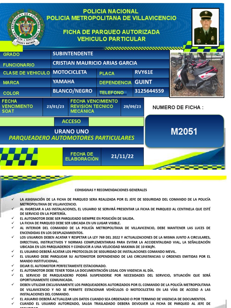 Ficha de Parqueo Policía Nacional | PDF | Policía