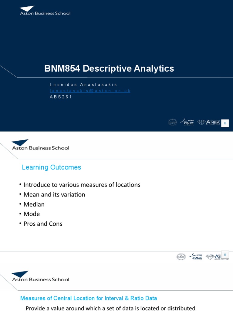 Descriptive Analytics Guide | PDF | Mean | Mode (Statistics)