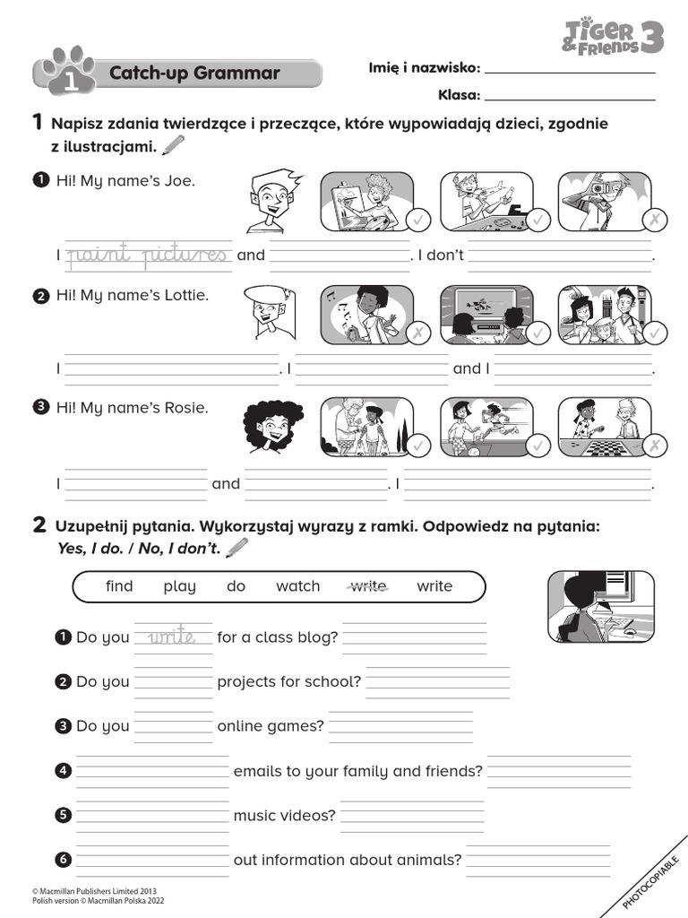 Tiger&Friends 3 - TRF - Unit 1 - Catch-Up Grammar | PDF