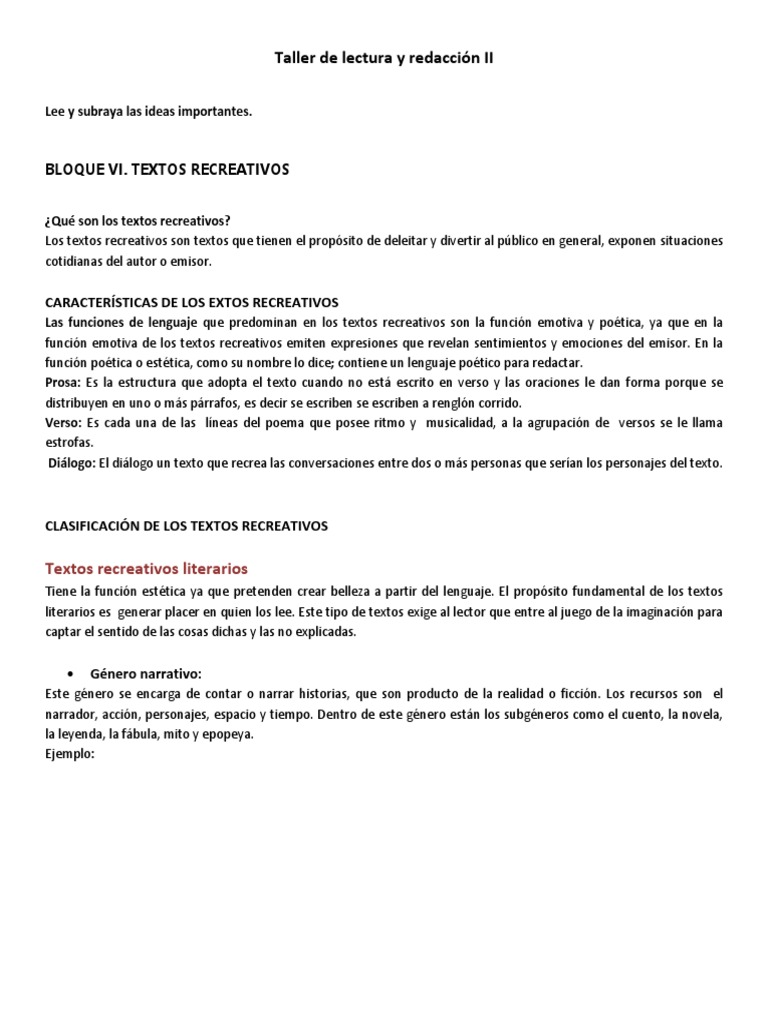 Características de los Textos Recreativos | PDF | Poesía | Narración