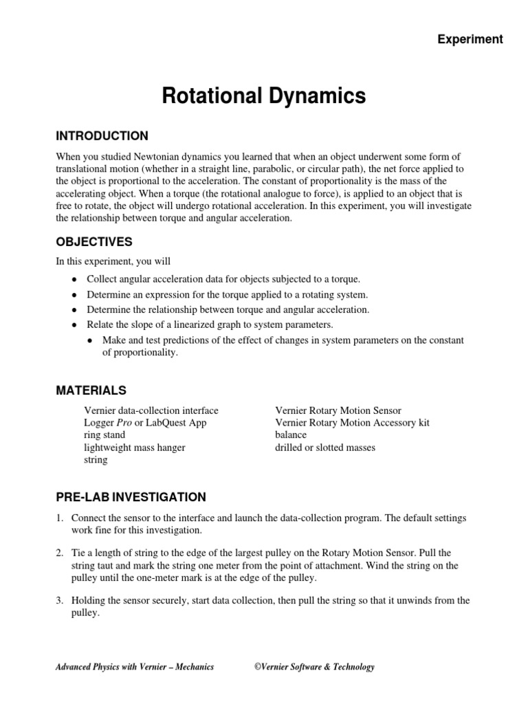 Lab 1 Rotational Dynamics Student | PDF | Rotation Around A Fixed Axis ...