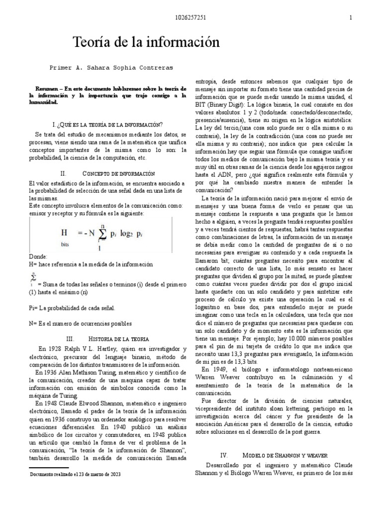 Teoria de La Informacion 2.0 | PDF | Información | Entropía