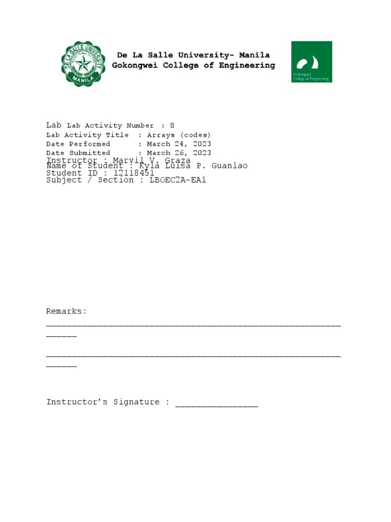 Guanlao - Lab Activity 8 | PDF