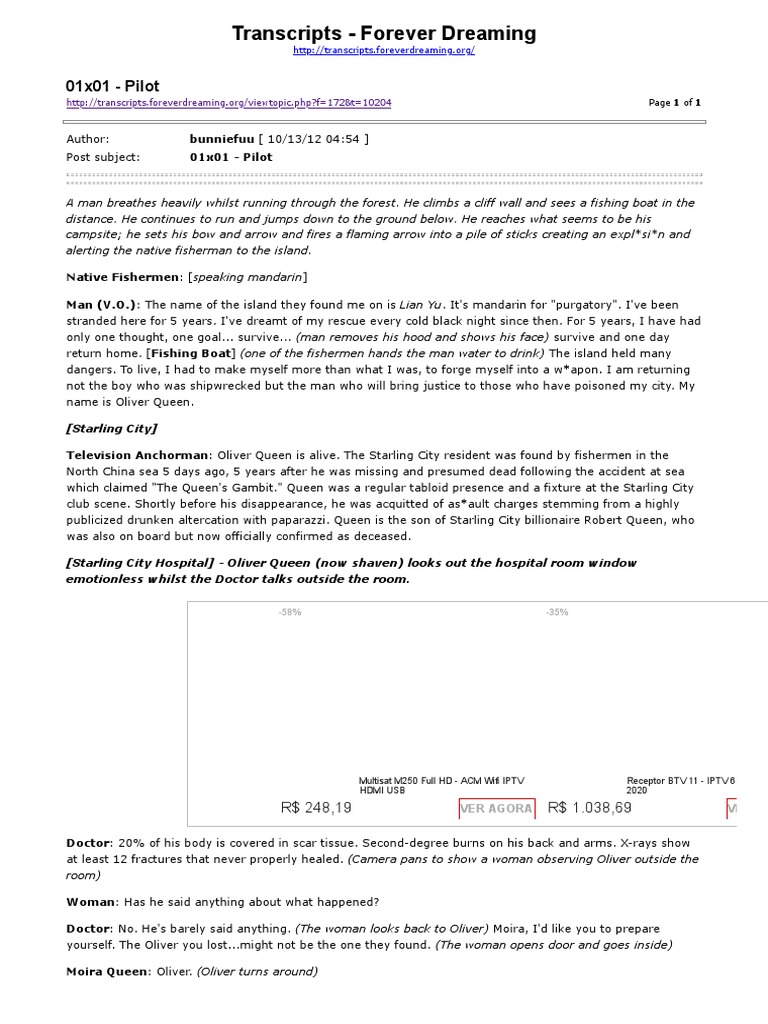 Transcripts - Forever Dreaming - 01x01 - Pilot - Arrow | PDF