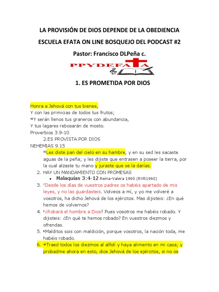 La Provisión de Dios Depende de La Obediencia. | PDF | Diezmo | Libros ...