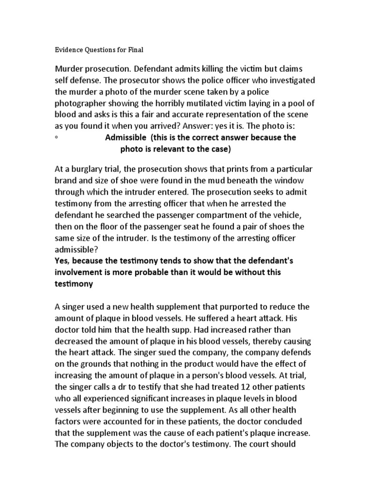 Evidence Questions For Final | PDF | Relevance (Law) | Judiciaries