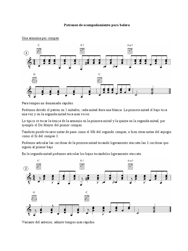 Patrones de Acompañamiento para Bolero | PDF