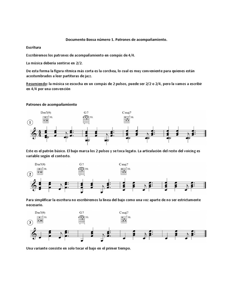 Guía introductoria sobre patrones de acompañamiento en estilo bossa ...