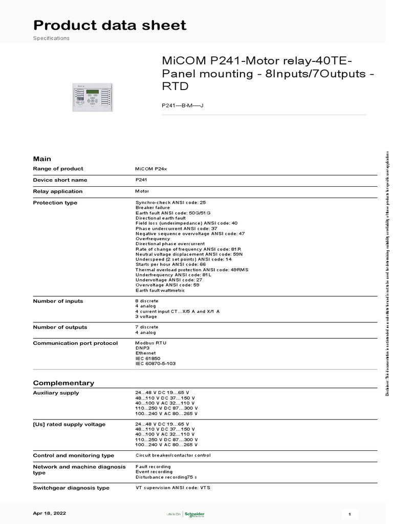 Easergy MiCOM P24x - P241 - B-M - J | PDF | Power Supply | Electrical ...