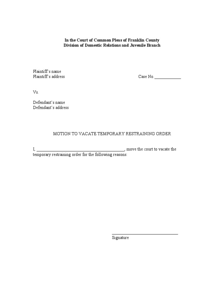 Motion Vacate Temporary Restraining Order | PDF
