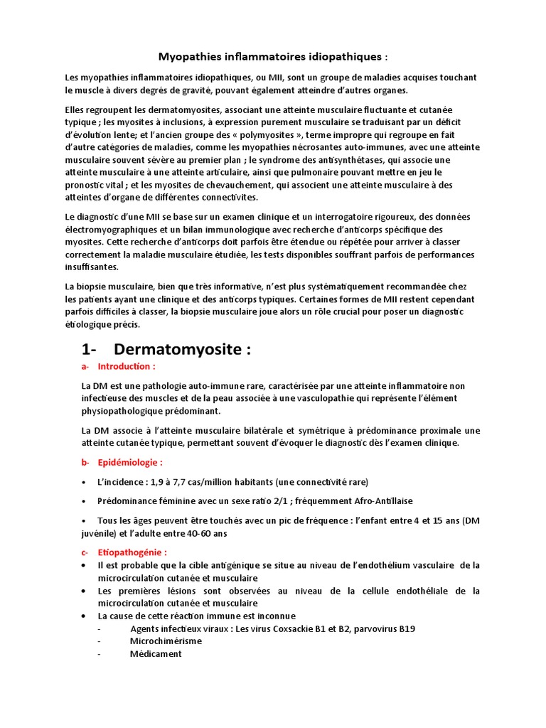 Dermatomyosite : Myopathies inflammatoires | PDF | Système immunitaire ...
