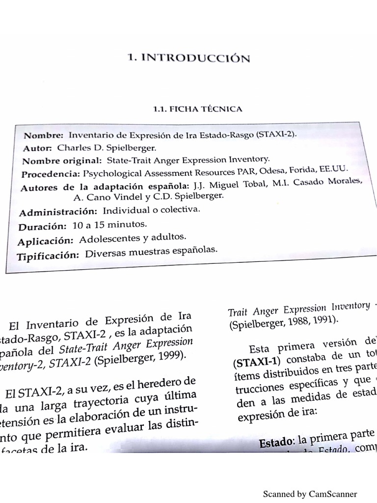 STAXIS 2 Interpretación INVENTARIO DE IRA | PDF