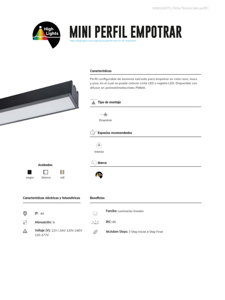 Ficha Técnica Mini Perfil Empotrar | PDF | Encendiendo | Ligero