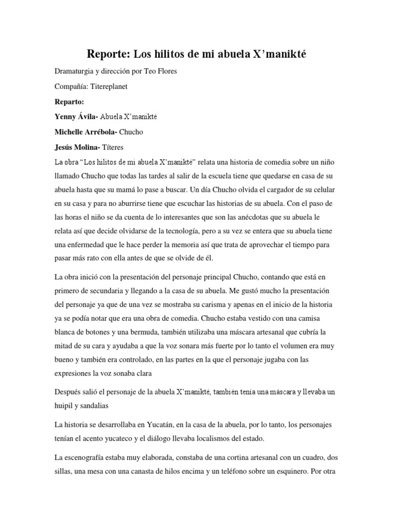 Los Hilitos de Mi Abuela X'manikté Reporte PDF | PDF