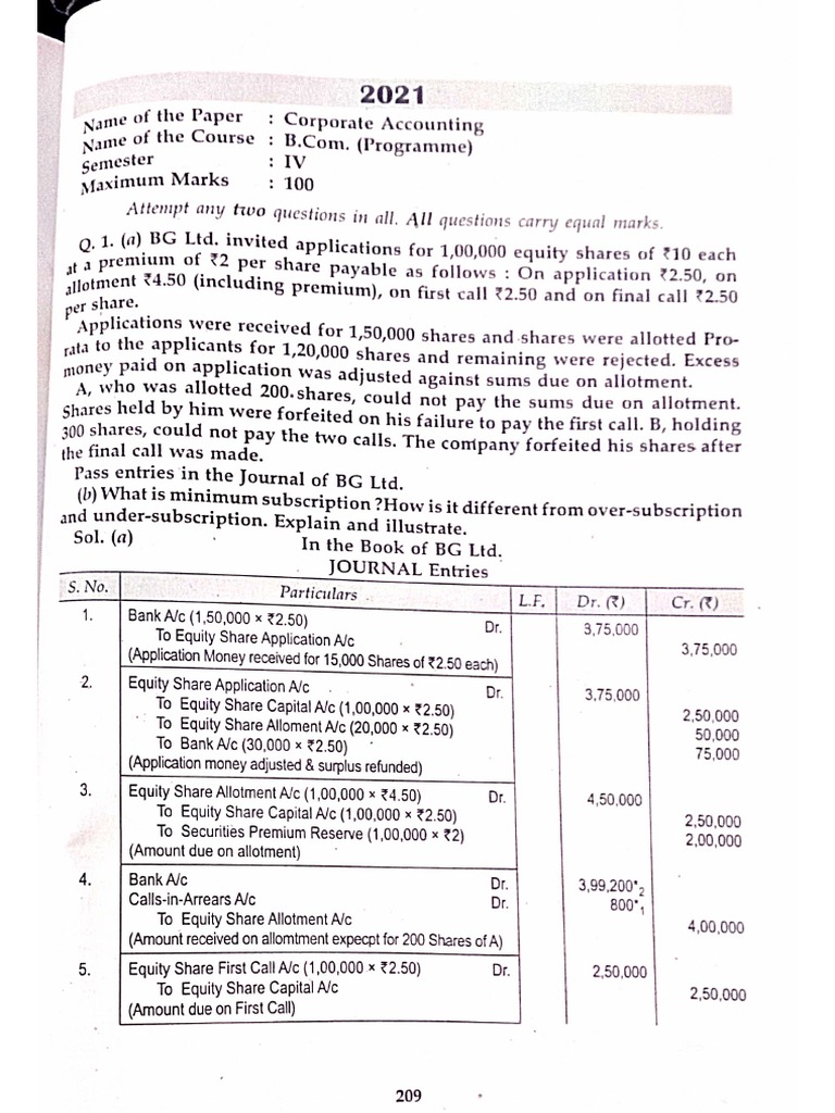 Delhi University - Corporate Accounting 2021 Question Paper (Solved) | PDF