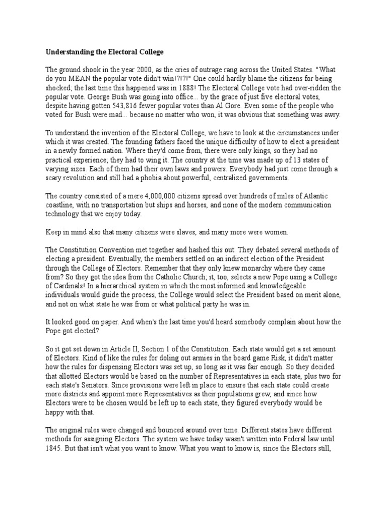 Understanding The Electoral College | PDF | Voting | Government