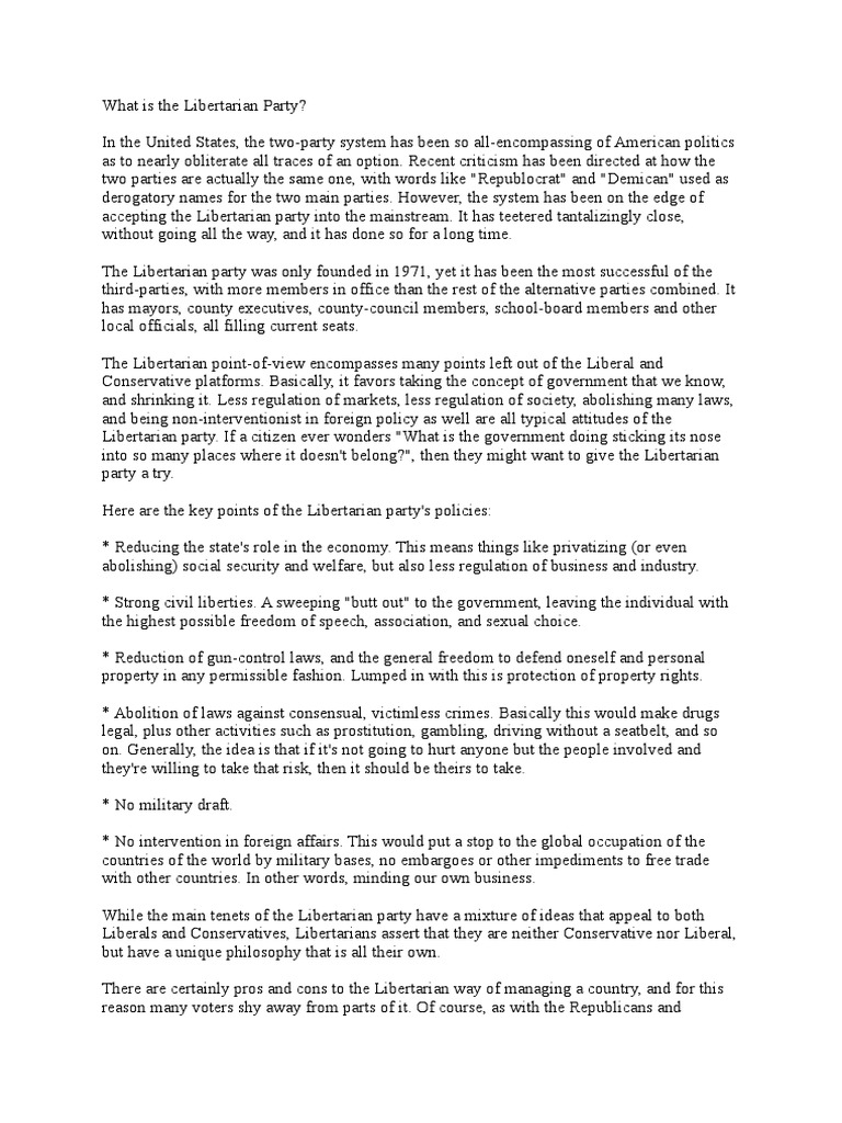 Libertarian Party Overview & Policies | PDF | Libertarianism | Liberalism