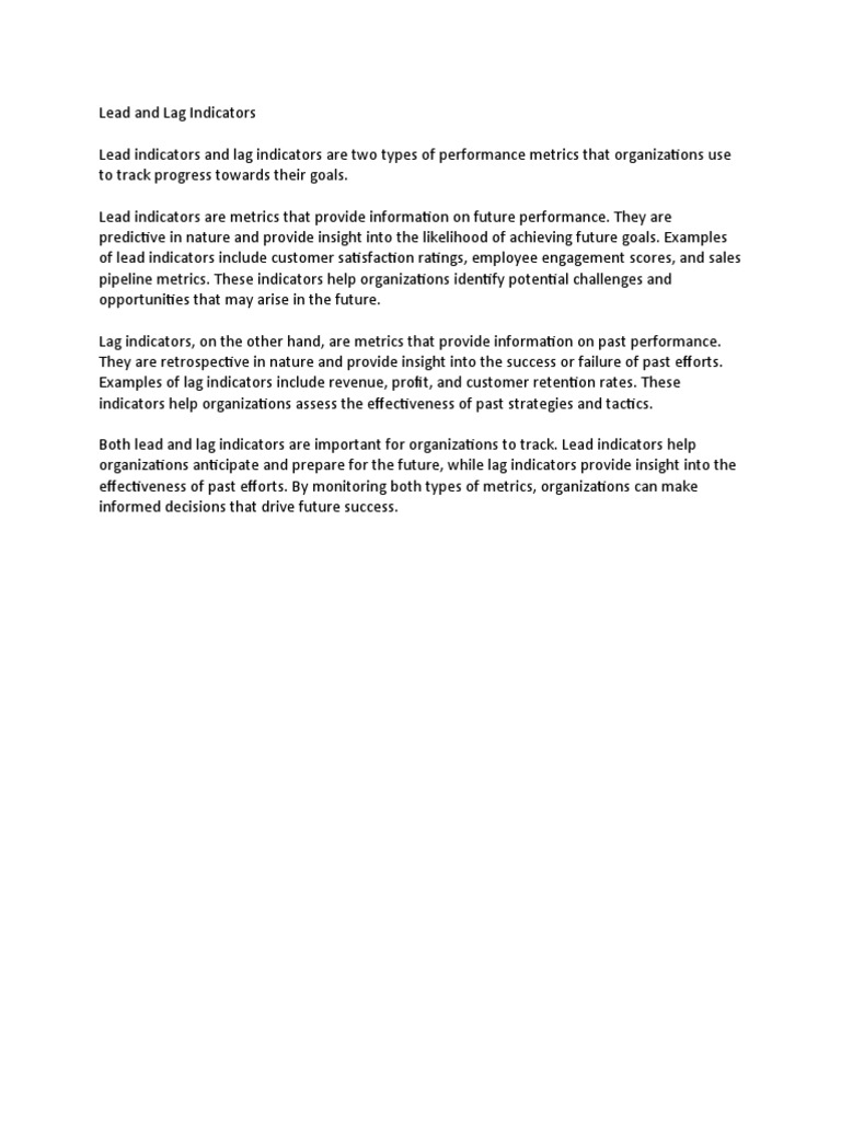 Lead and Lag Indicators | PDF