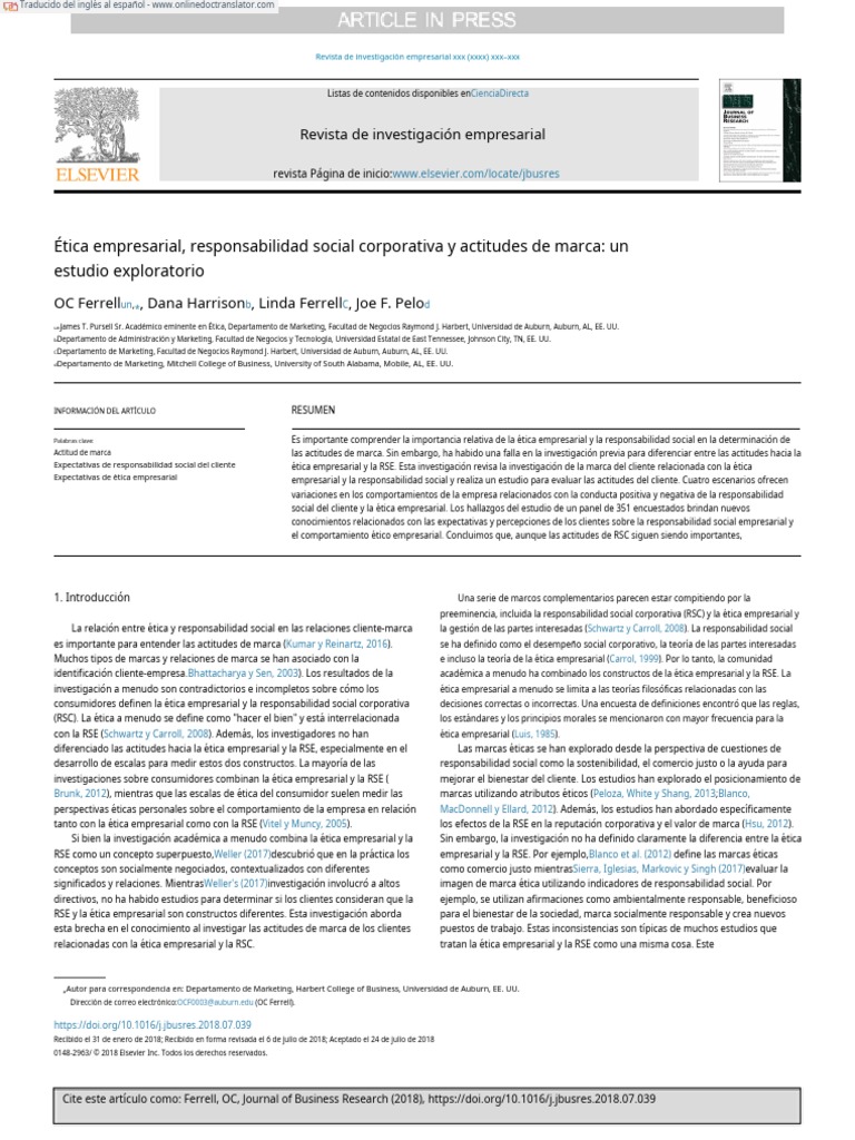 Ética empresarial, responsabilidad social corporativa y actitudes de marca un estudio ...