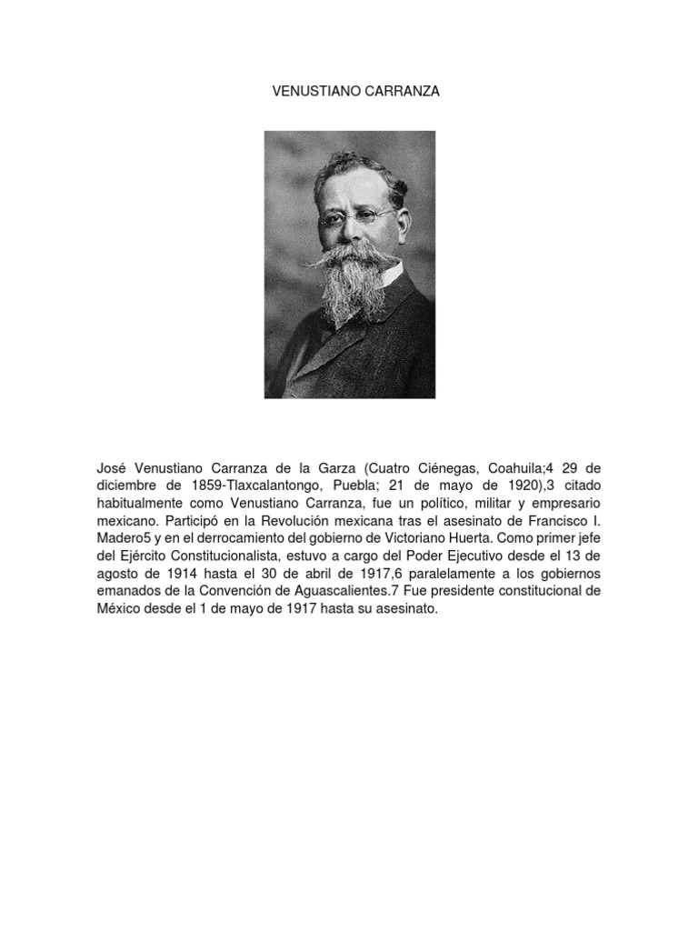 Biografía resumida de Venustiano Carranza | PDF