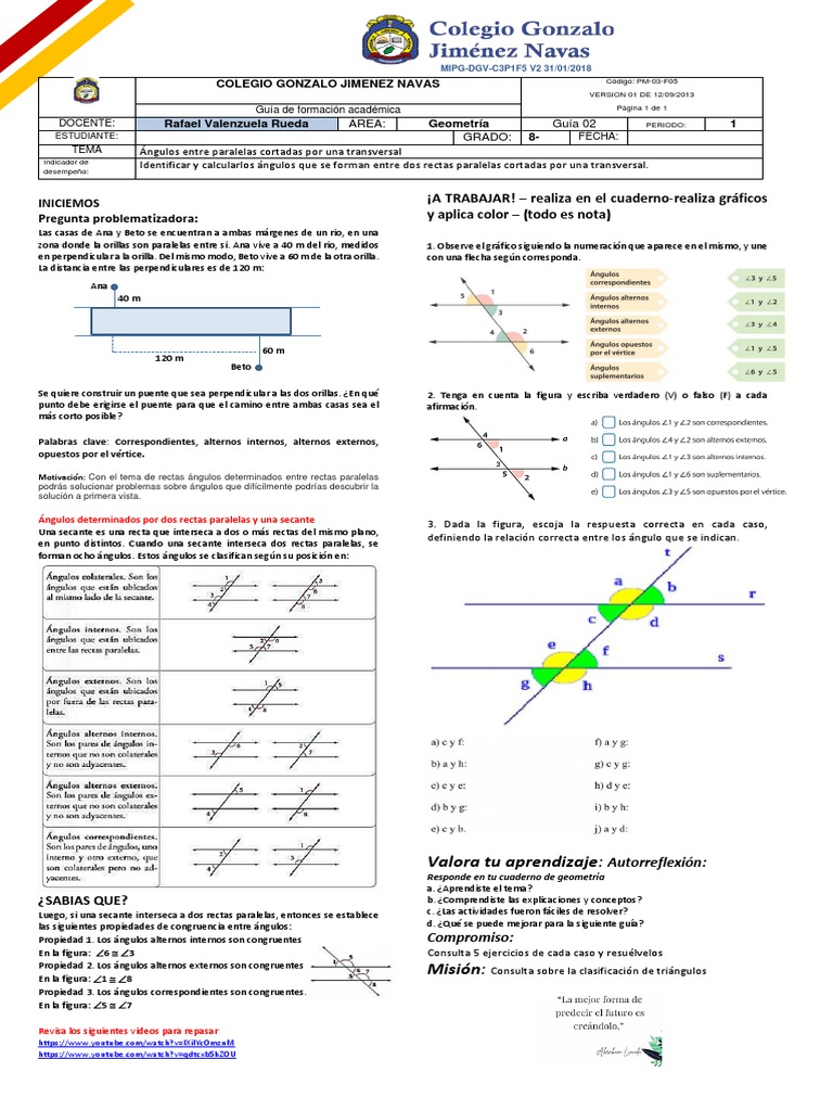 Guia 2 Geometría 8° - Angulos Determiandos 2023 | PDF | Ángulo ...