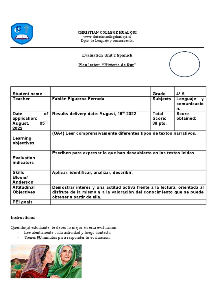 Historia de Rut, Prueba Plan Lector. | PDF | Noemí (figura bíblica) | Gente de Belén