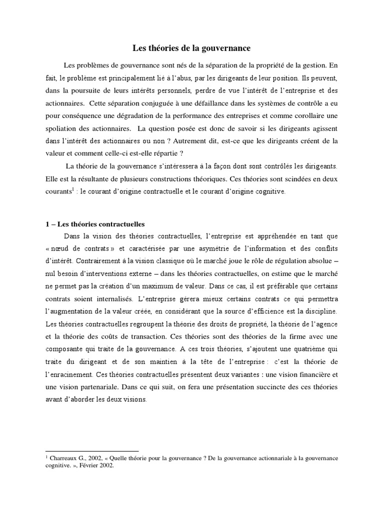 Théories de la gouvernance d'entreprise | PDF | Business | Gouvernance