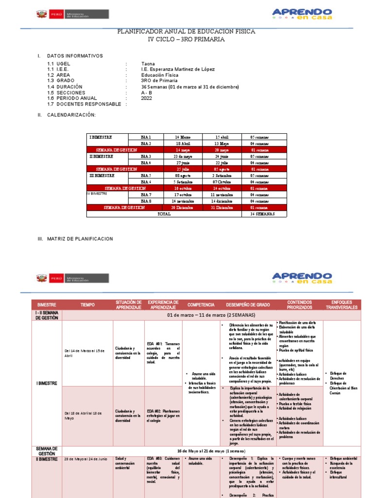Planificador Anual Educación Física 3ro | PDF | Bailes | Evaluación