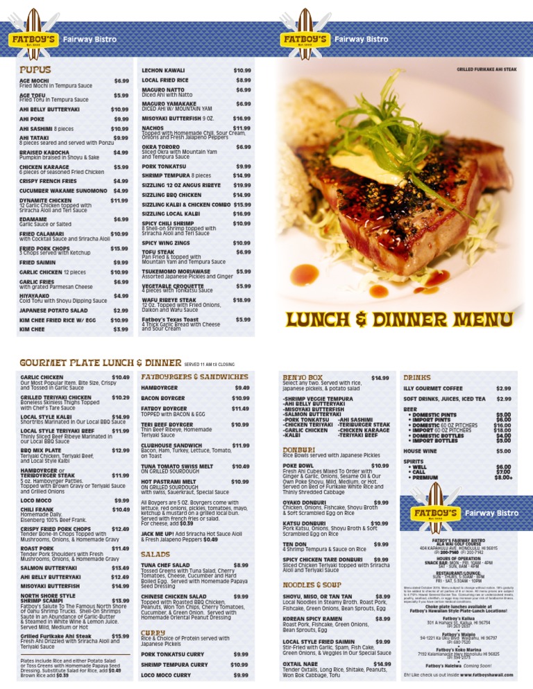 A Menu Featuring Local Hawaiian and Asian Fusion Cuisine with Pupus ...