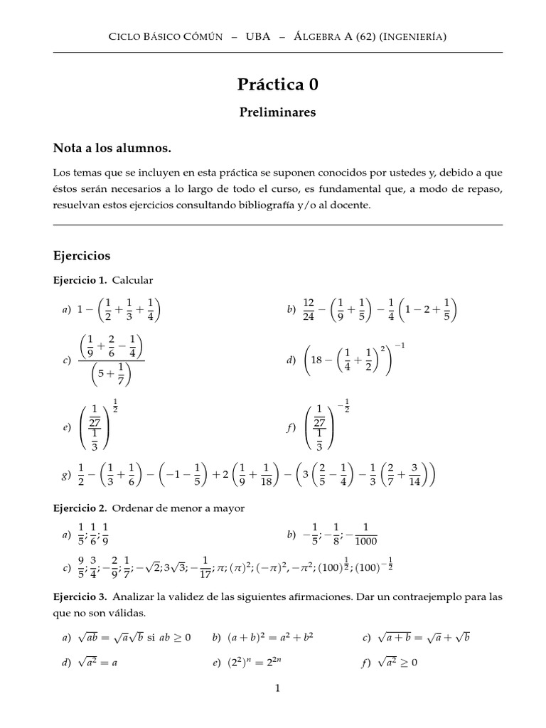 P0-Preliminares ALGEBRA UBA | PDF | Matemáticas | Análisis matemático