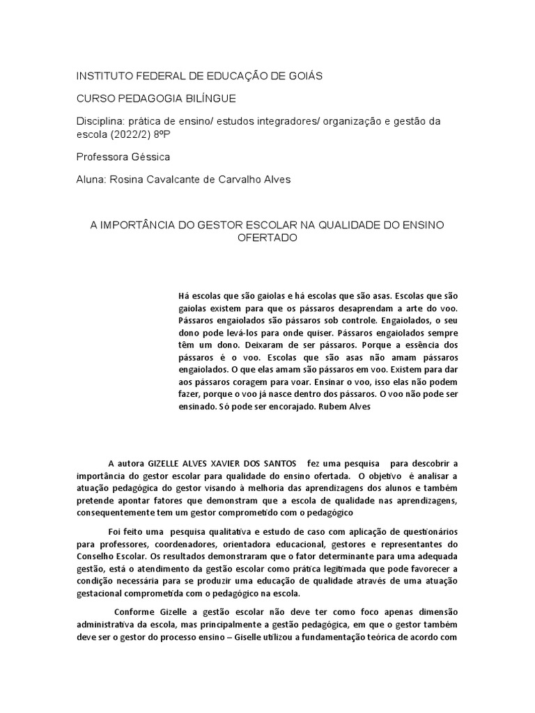Resumo - Peei - A Importância Do Gestor Escolar Na Qualidade Do Ensino Ofertado | PDF ...
