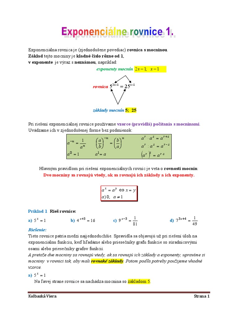 PL Exponencialne Rovnice Jednoduche Op PDF | PDF