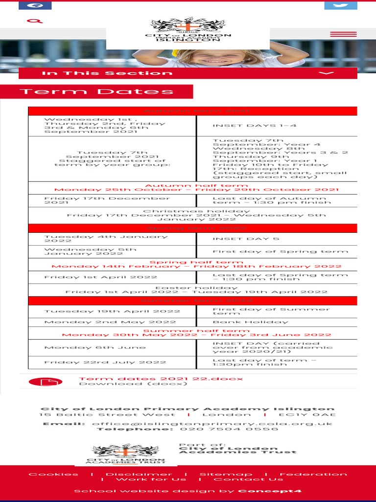 Term Dates City of London Primary Academy Islington PDF | PDF ...