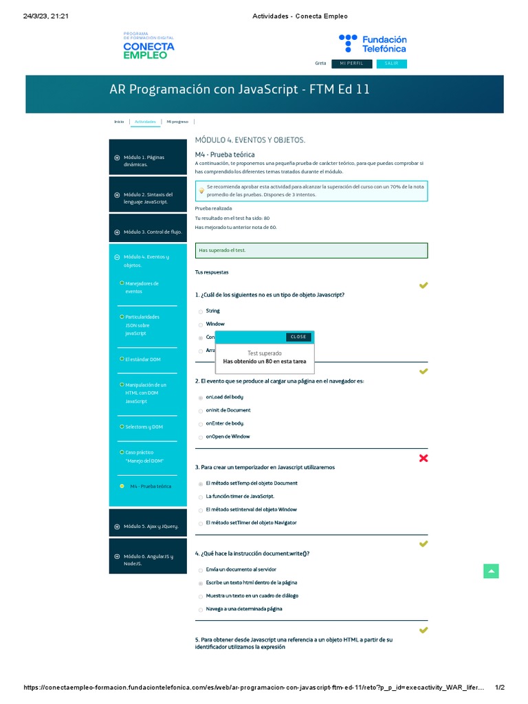 Actividades4 - Conecta Empleo PDF | PDF | Script Java | Modelo de objeto de documento