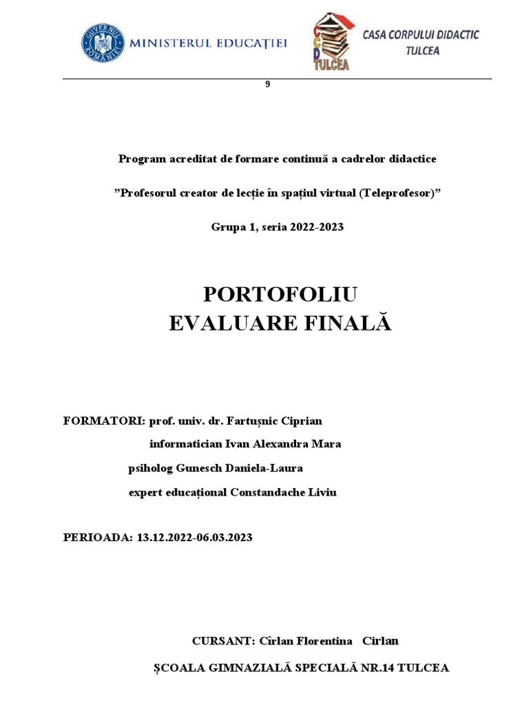Portofoliu Evaluare Cirlan Florentina, Profesor Creator de Lectie În ...