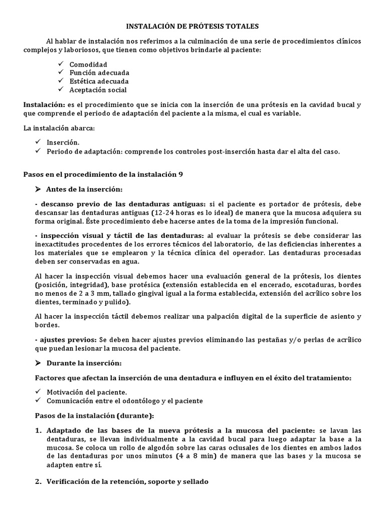 Instalación de Prótesis Totales | PDF