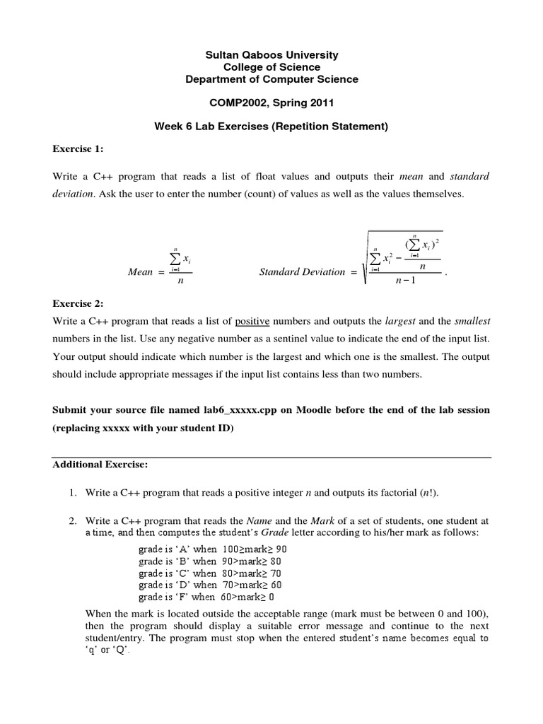 Week 6 Lab Exercises PDF | PDF | Computer Program | Programming Week 6 Lab Exercises PDF | PDF | Computer Program | Programming