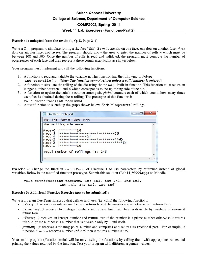 Simulating Die Rolls and Tracking Face Counts with Functions | PDF ...