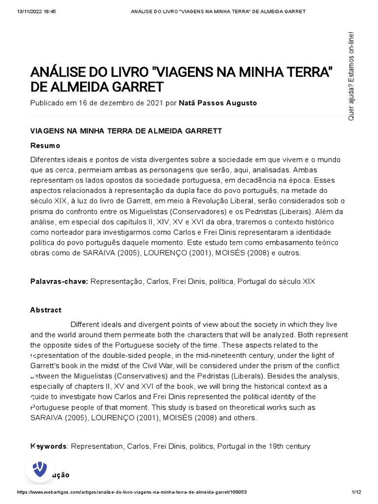 Análise Do Livro - Viagens Na Minha Terra - de Almeida Garret | PDF | Romantismo | Portugal