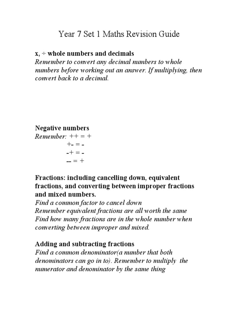 Year 7 Set 1 Revision Guide Lent 2012 | PDF