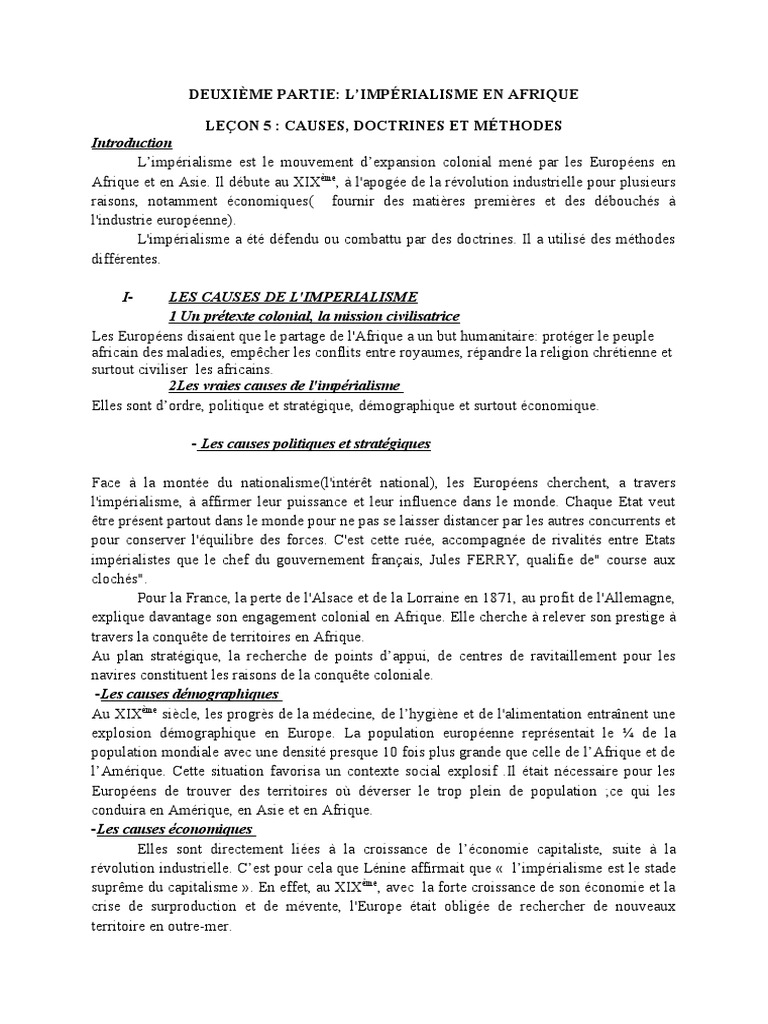 Causes et méthodes de l'impérialisme en Afrique | PDF | Afrique | Colonisation