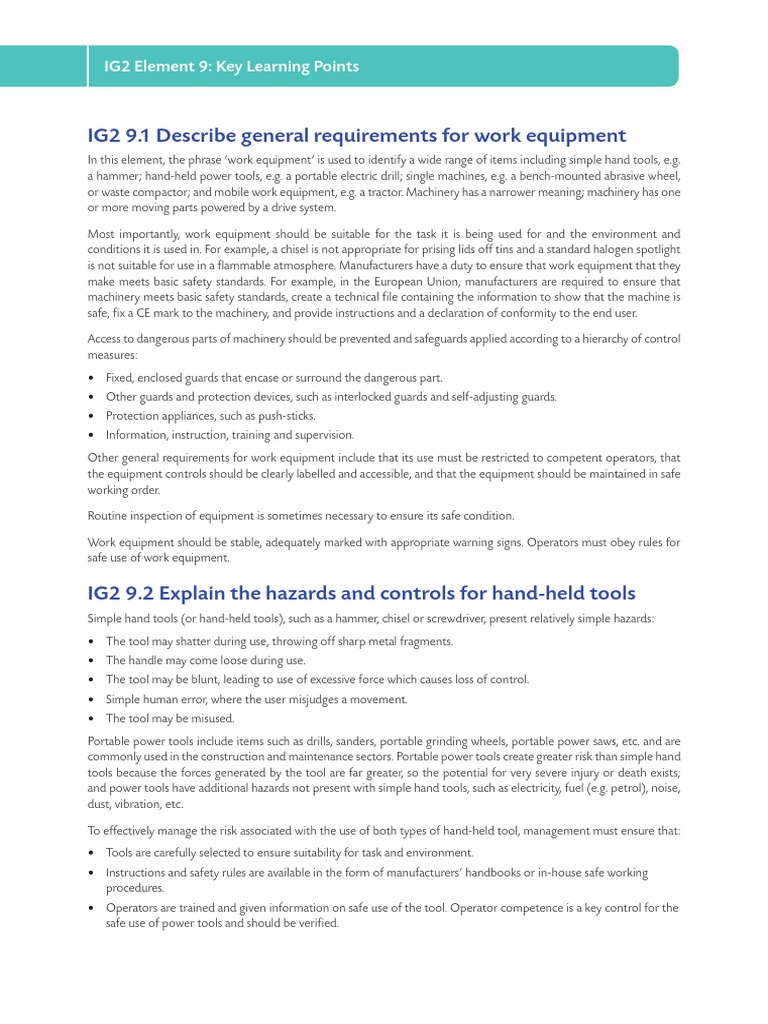 IG2 Element 9 Key Learning Points | PDF | Tools | Machines