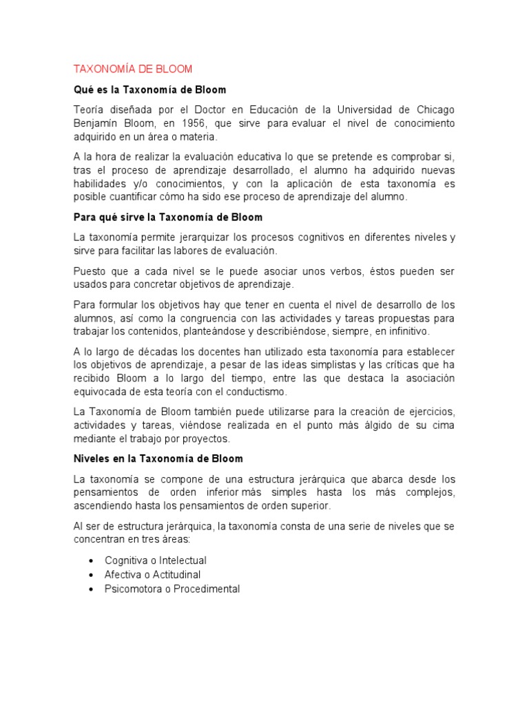 Taxonomía de Bloom: Guía 2023 | PDF | Aprendizaje | Memoria