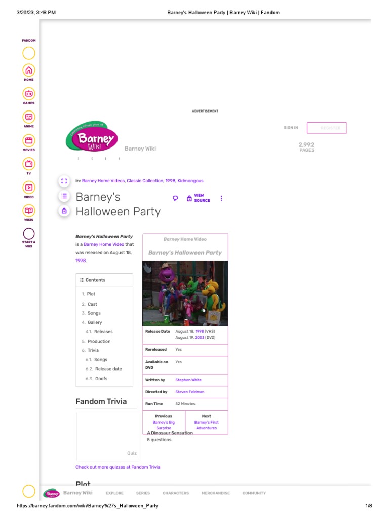 Barney's Halloween Party _ Barney Wiki _ Fandom | PDF | Fandom