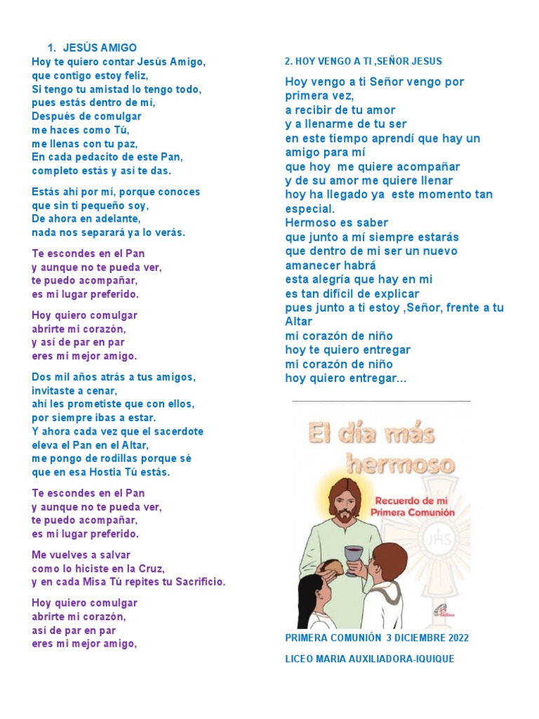 CANTOS DE PRIMERA cOMUNIÓN 2022 | PDF