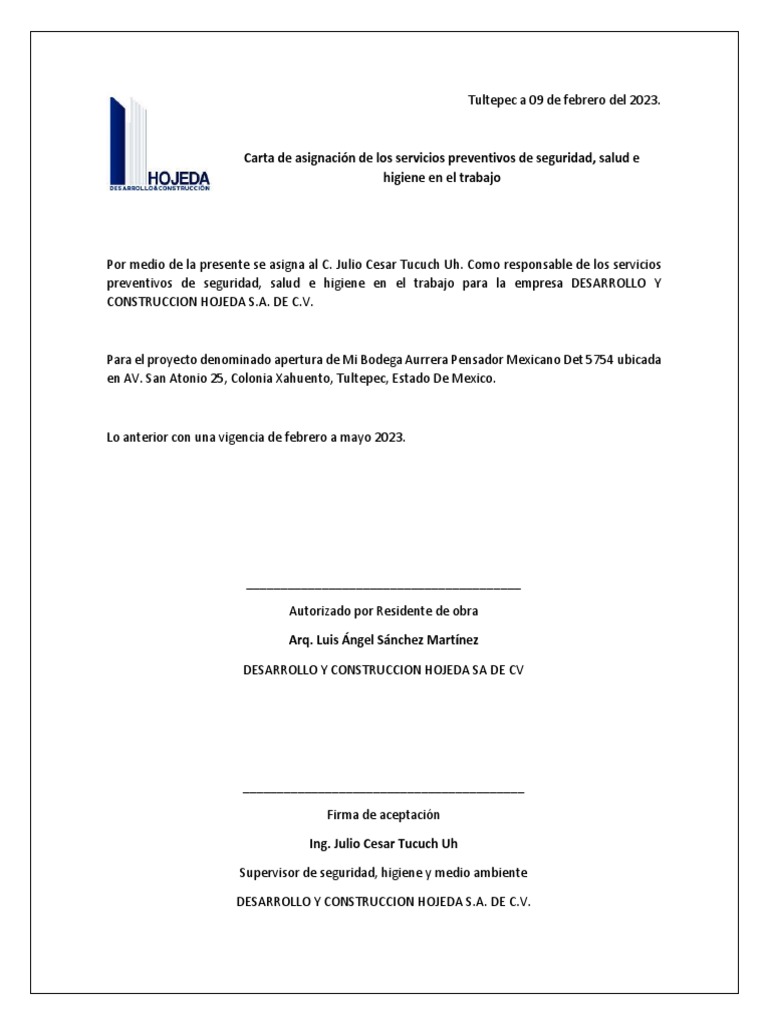 Carta de Asignacion PDF | PDF