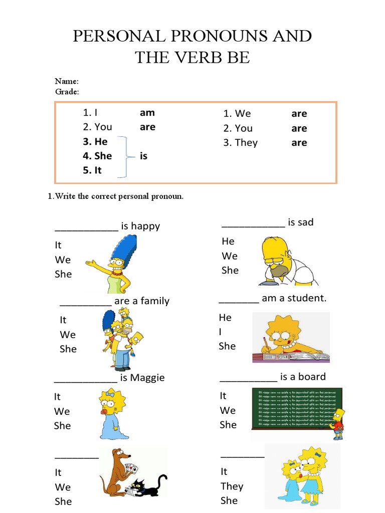 Personal Pronouns and The Verb Be: Am Are 3. He 4. She Is 5. It Are Are ...